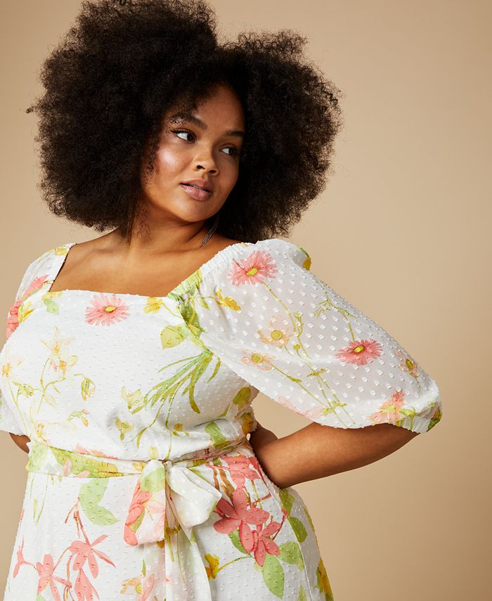 Anne Klein Plus Size Cara Printed Clip-Dot Midi Dress - Macy's