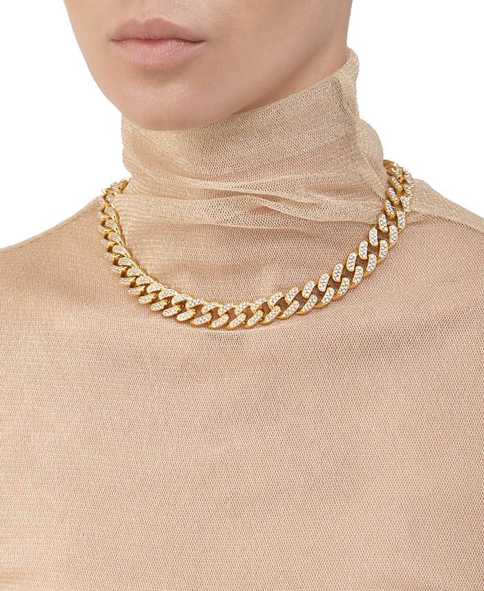 ADORNIA Women's Gold-Tone Plated Crystal Thick Cuban Curb Chain ...