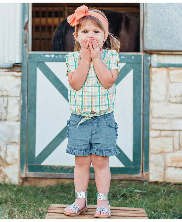 RuffleButts Toddler Girls Light Wash Denim Ruffle Trim Shorts - Macy's