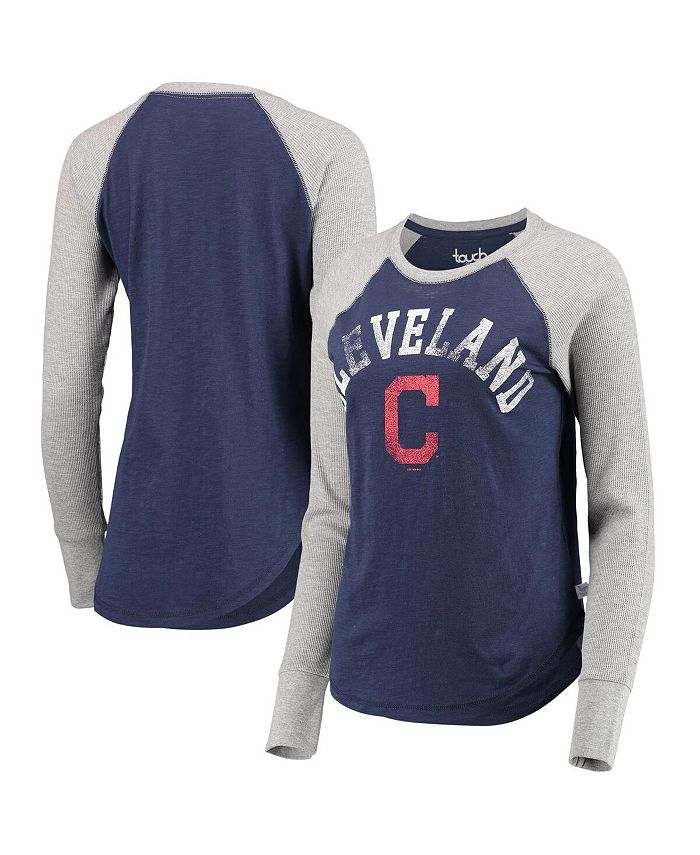Touch Women's Navy and Gray Cleveland Guardians Waffle Raglan Long ...