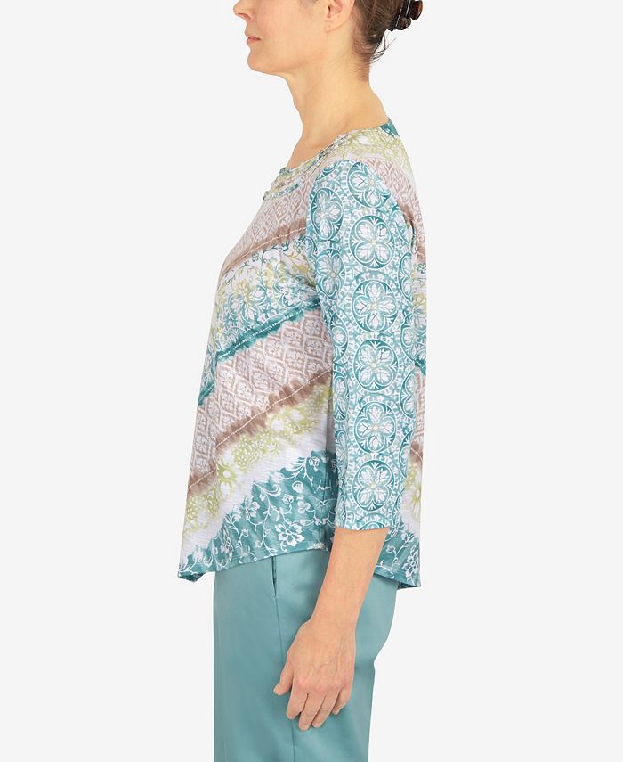 Alfred Dunner Women's Coconut Grove Chevron 3/4 Sleeve Top - Macy's
