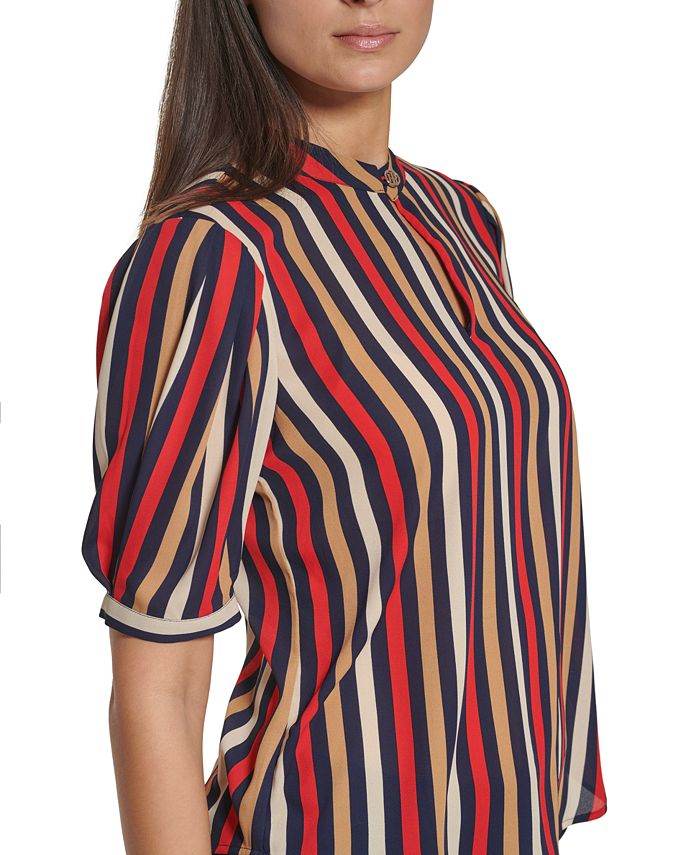 Tommy Hilfiger Women's Striped Elbow-Sleeve Blouse - Macy's