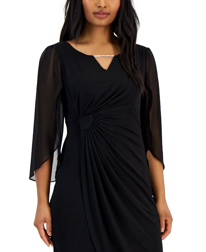 Connected Petite Chain-Detail Sheer-Sleeve Sheath Dress - Macy's