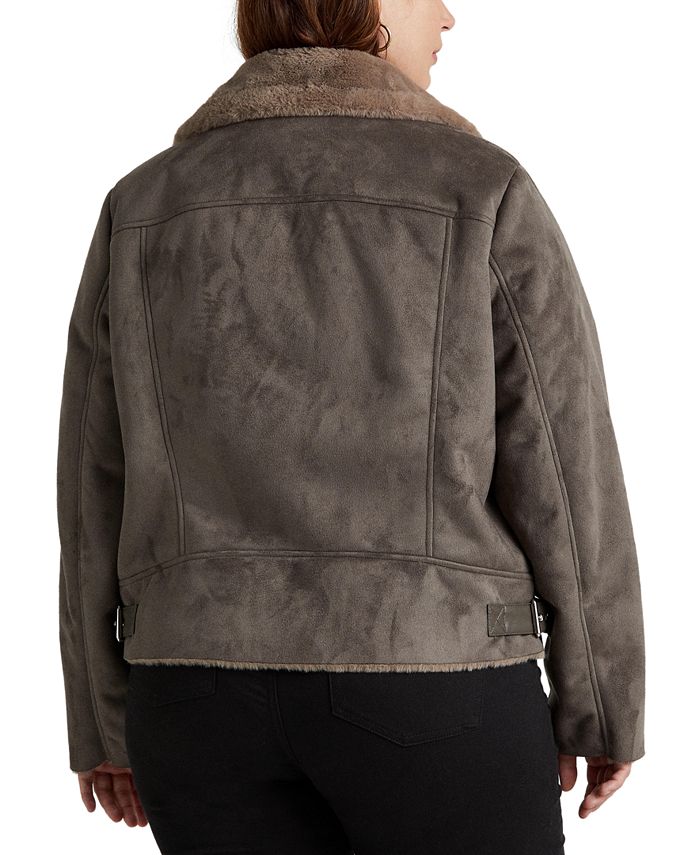 Lauren Ralph Lauren Women's Plus Size Faux-Shearling Moto Jacket - Macy's
