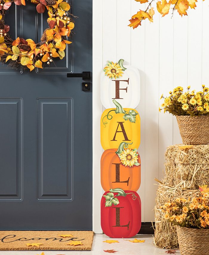 Glitzhome 42" H Fall Wood Stacked Pumpkin Porch Decor - Macy's