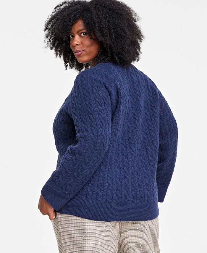 On 34th Plus Size Perfect Cable-Knit Crewneck Sweater, Created for Macy ...