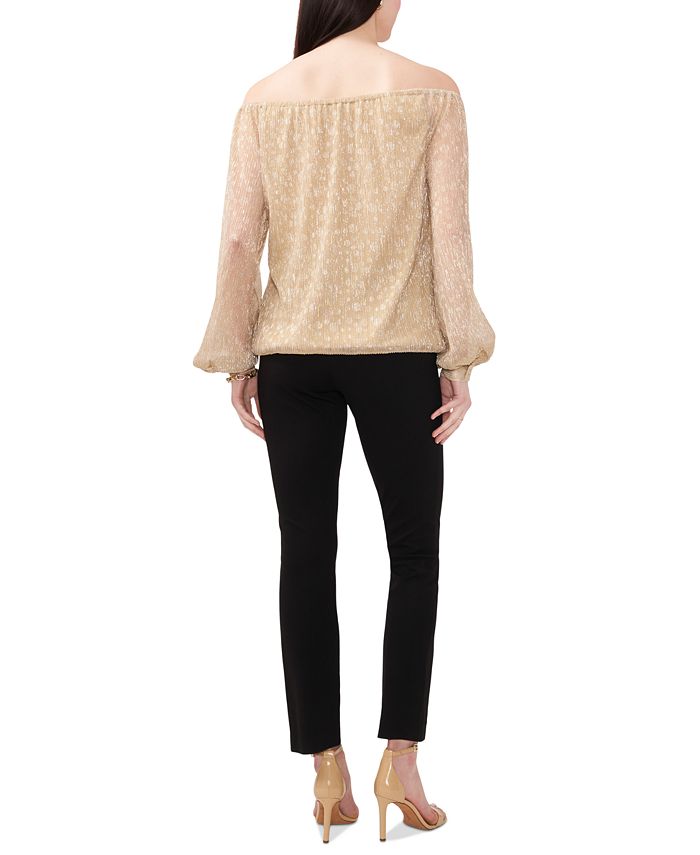 MSK Women's Metallic Off-The-Shoulder Blouson-Sleeve Top - Macy's