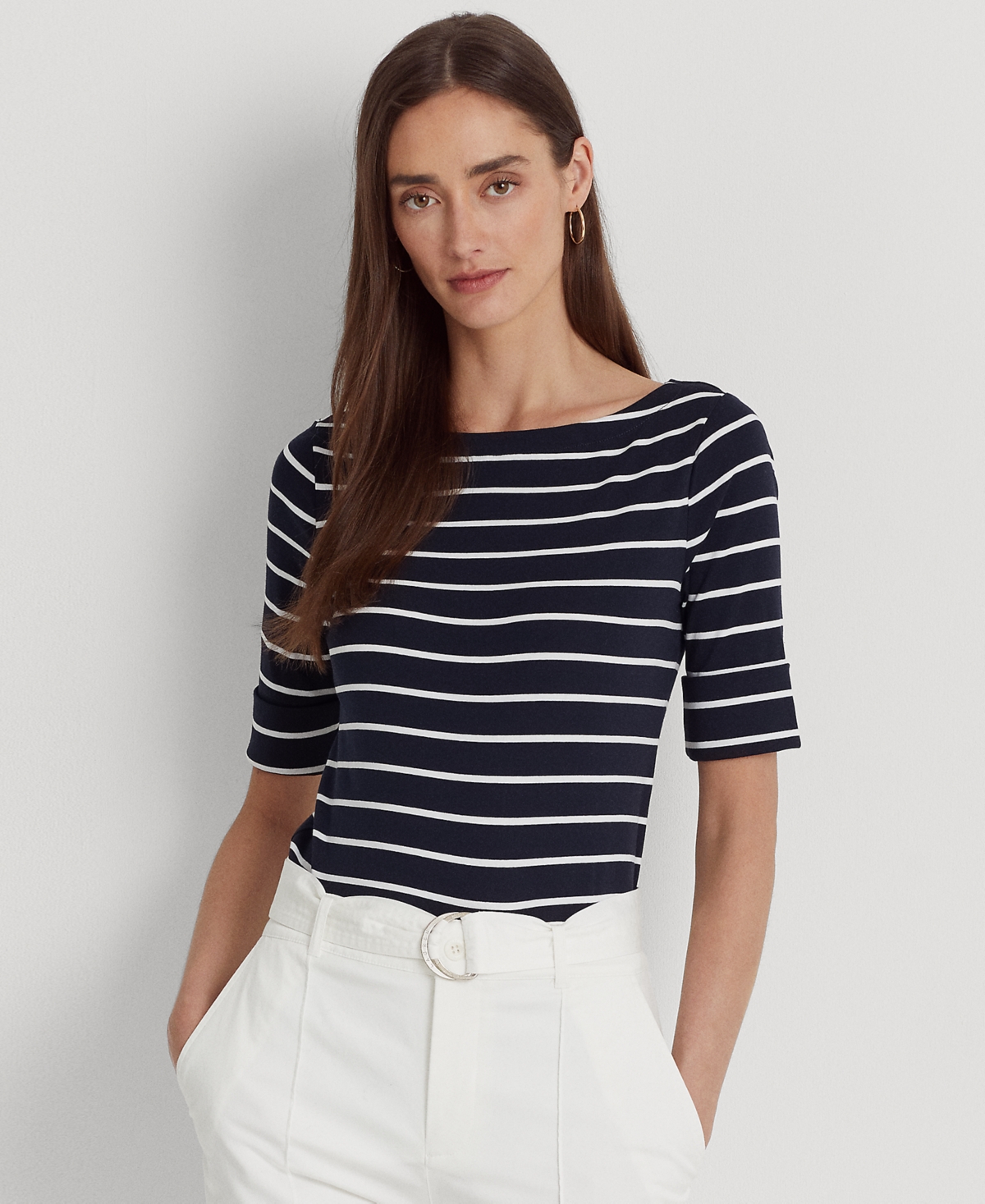Click here for Lauren Ralph Lauren Striped Boatneck Top - Navy/Wh... prices