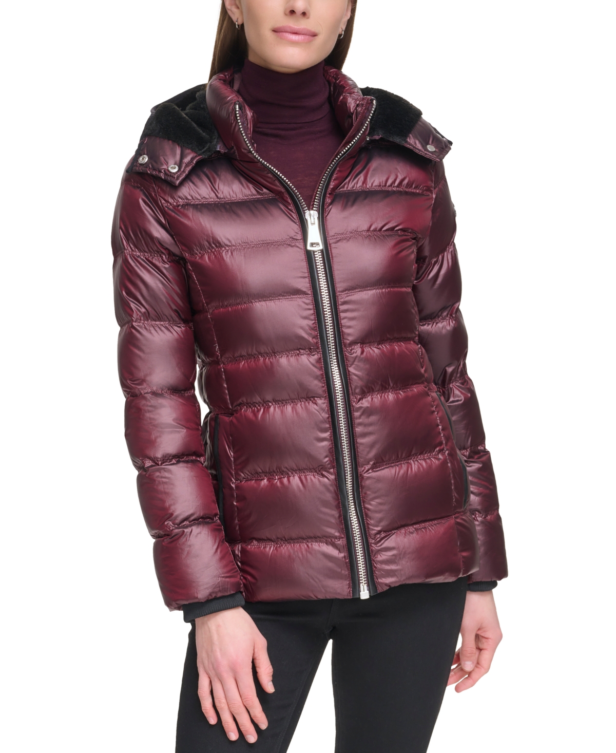 Click here for Calvin Klein Womens Shine Hooded Down Puffer Coat... prices