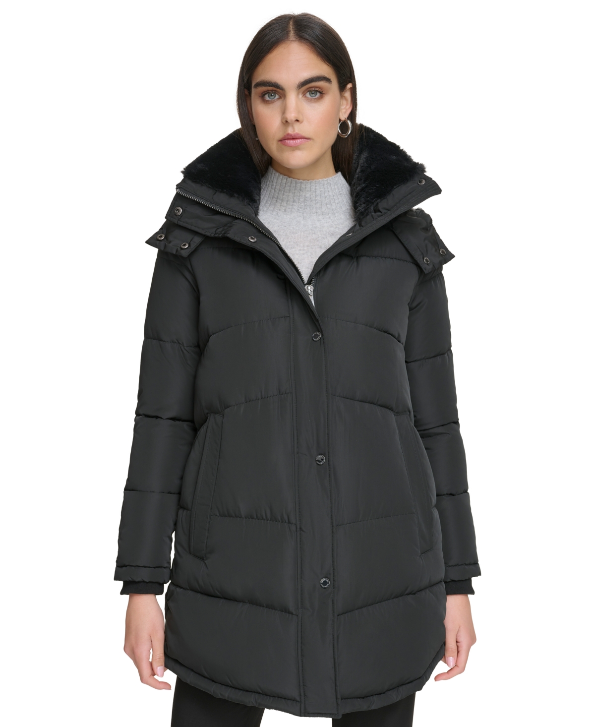 Click here for Calvin Klein Womens Faux-Fur-Trim Hooded Puffer Co... prices