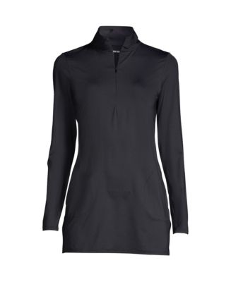 Lands' End Women's Plus Size Quarter Zip Long Sleeve Tunic Rash Guard ...