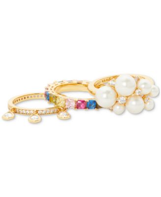 Kate Spade New York Gold-Tone 3-Pc Set Mixed Stone Stack Rings - Macy's