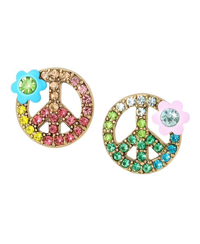 Betsey Johnson Faux Stone Peace Sign Stud Earrings - Macy's