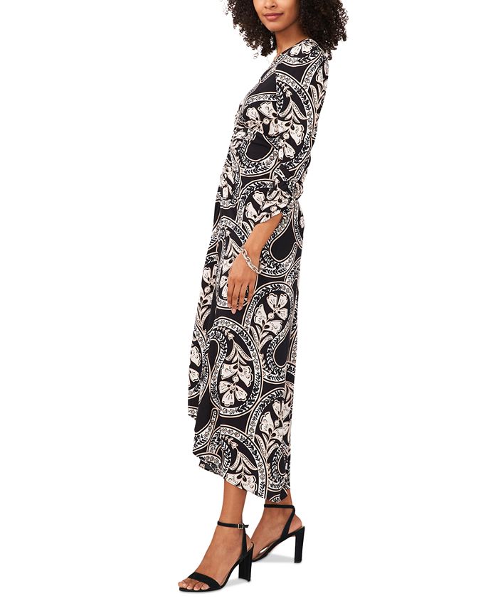 MSK Women's Printed Ruched 3/4-Sleeve Maxi Dress - Macy's