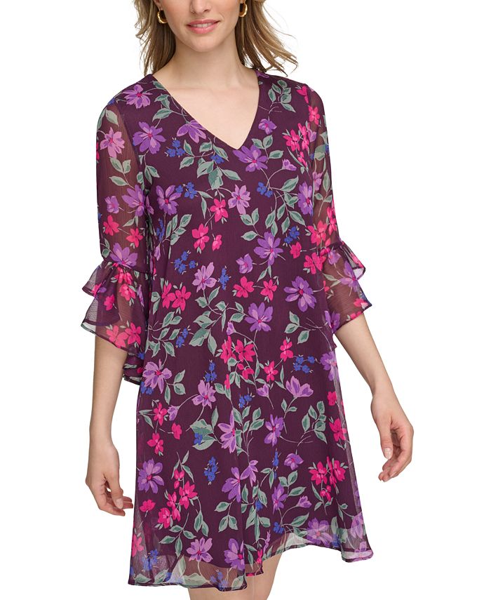Calvin Klein Women's Floral-Print Ruffled Shift Dress - Macy's
