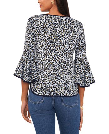 Sam & Jess Petite Contrast-Trim Bell-Sleeve Top - Macy's