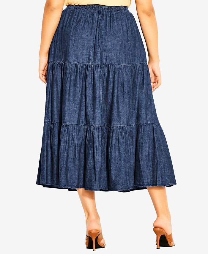 City Chic Trendy Plus Size Denim Tier Skirt - Macy's