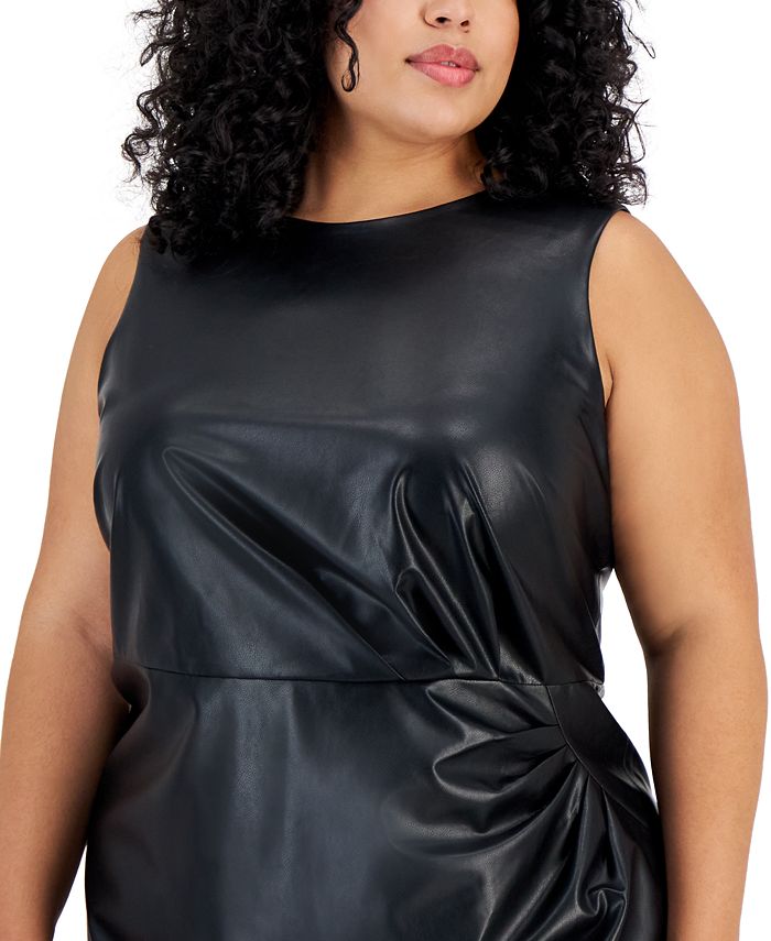 Calvin Klein Plus Size Faux-Leather Gathered Sheath Dress - Macy's