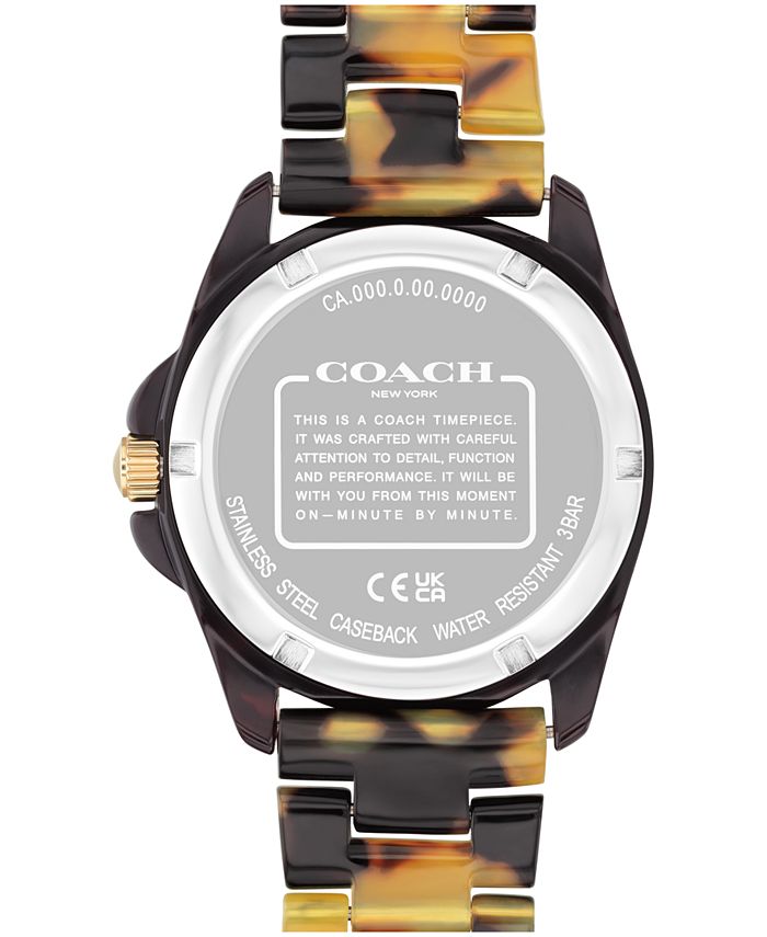 COACH Women's Greyson Dark Brown Tortoise Signature C Resin Watch, 36mm ...