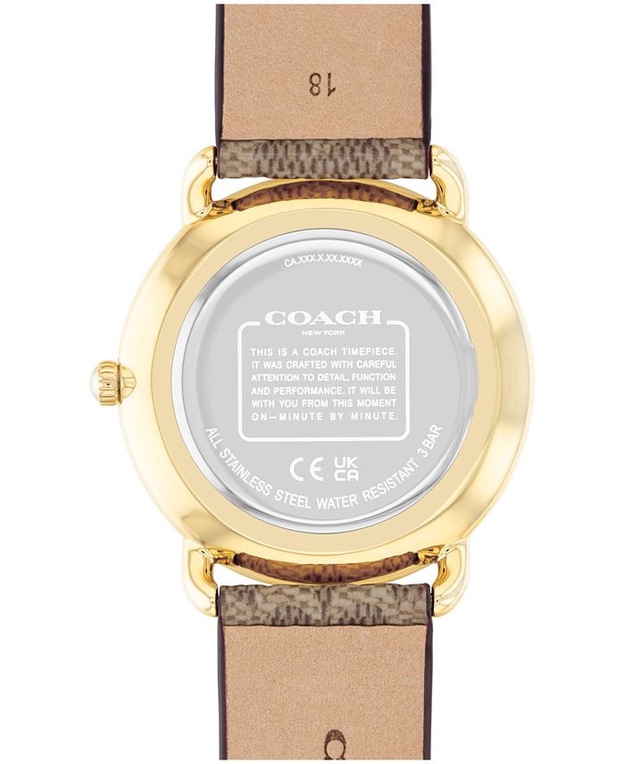 COACH Women's Elliot Signature Tan Canvas Strap Watch, 36mm - Macy's