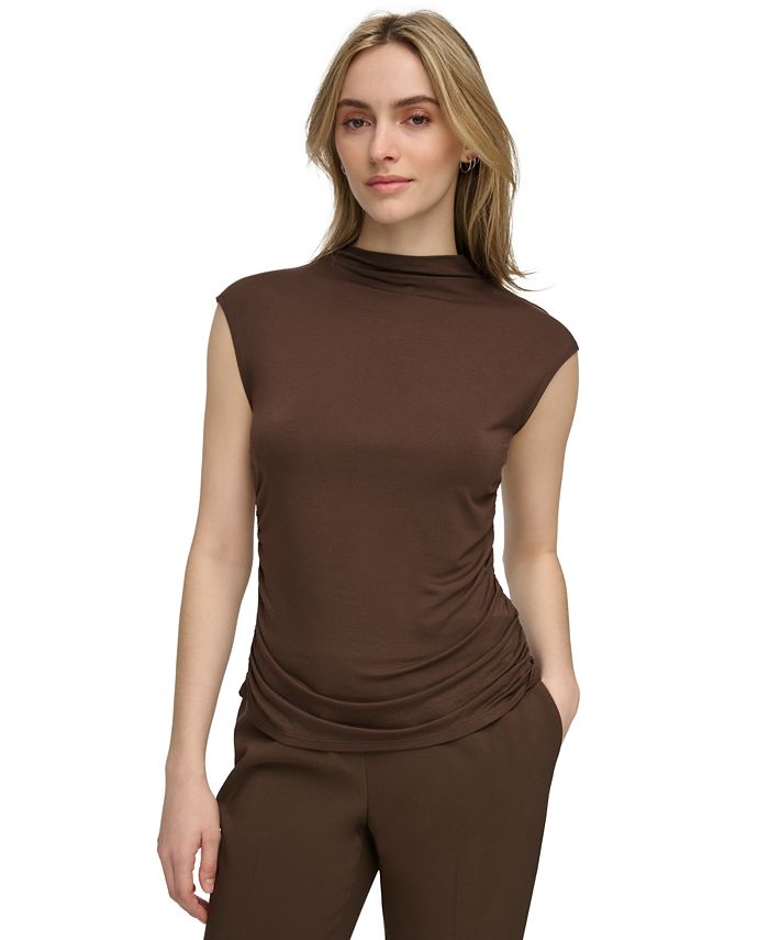Calvin Klein Women's Ruched Mock-Neck Sleeveless Top - Macy's