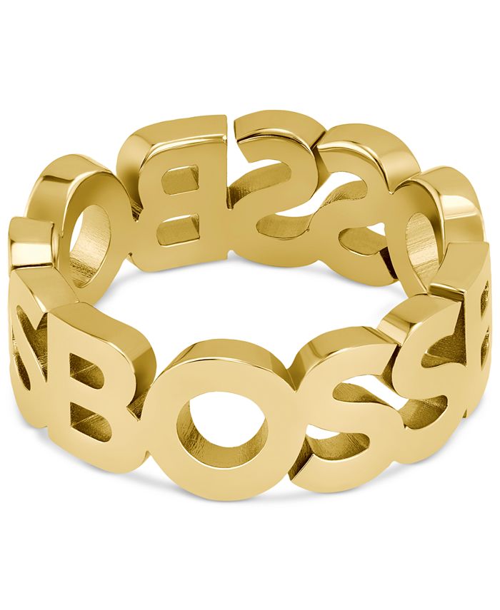 Hugo Boss Men's Kassy Gold Ion-Plated Logo Ring - Macy's