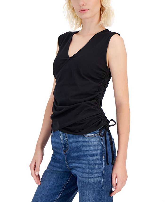 I.N.C. International Concepts Women's Ruched V-Neck Crossover Top ...