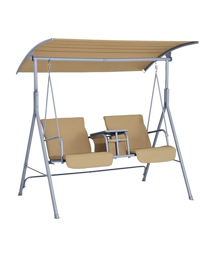 Outsunny 2 Person Porch Covered Swing Outdoor with Canopy, Table and ...