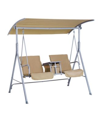 Outsunny 2 Person Porch Covered Swing Outdoor with Canopy, Table and ...