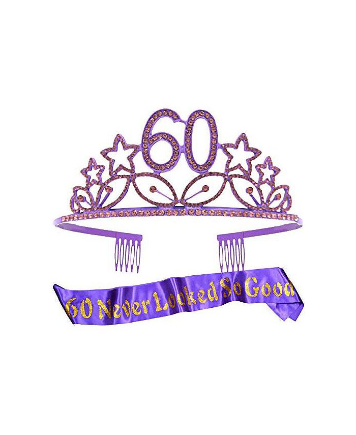 Meant2tobe 60th Birthday Sash and Tiara for Women - Fabulous Glitter Sash + Stars Rhinestone ...