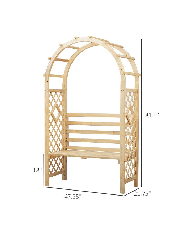 Outsunny Wood Garden Arch with Bench Pergola Trellis for Vines/Climbing ...
