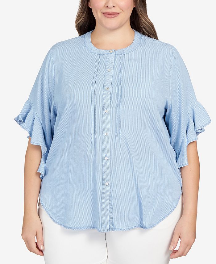 Ruby Rd. Plus Size Woven Button Front Stripe Top - Macy's