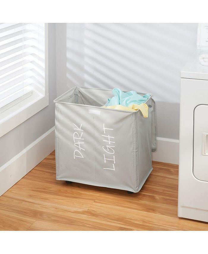 mDesign Divided Laundry Hamper Basket with Lid, Fabric Handles - Macy's