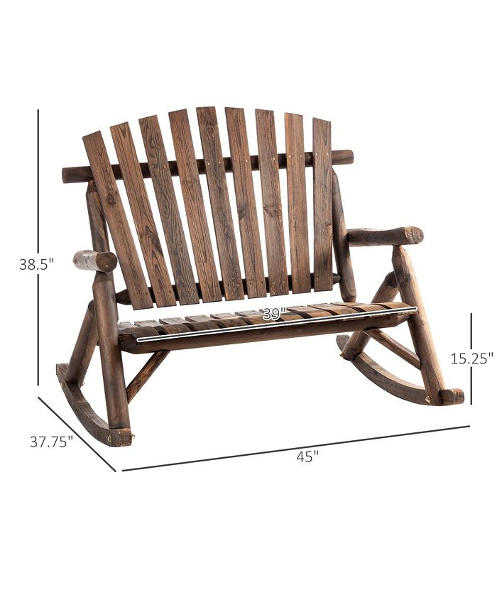Outsunny Porch Rocking Chair Loveseat, Rustic Log Adirondack 2-Seat ...
