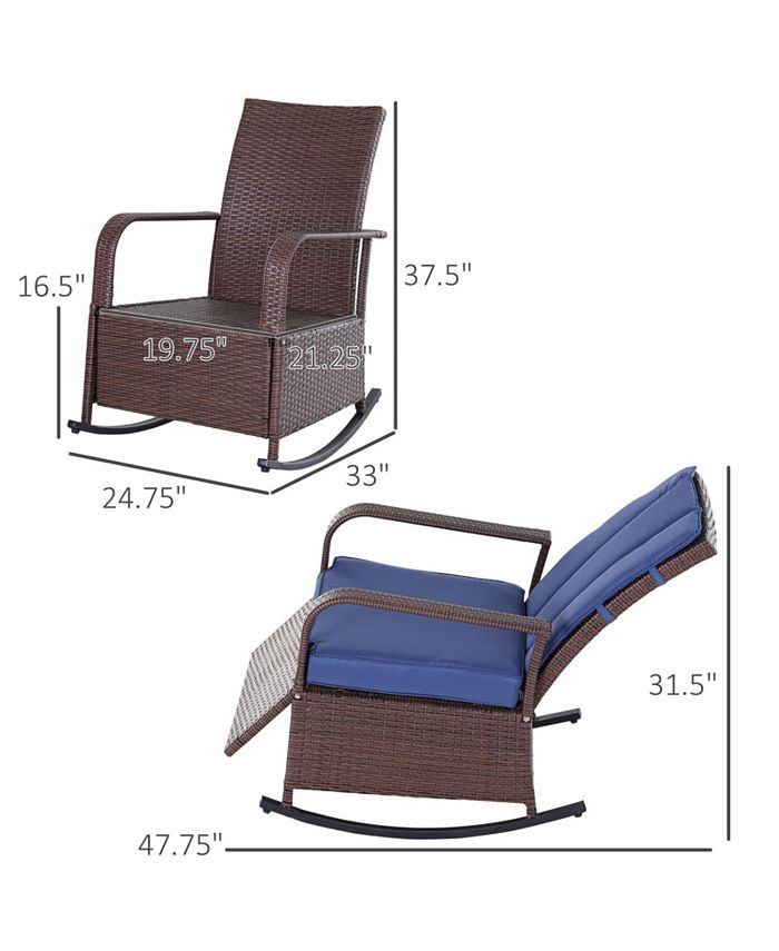 Outsunny Outdoor Rattan Wicker Rocking Chair Patio Recliner with Soft ...