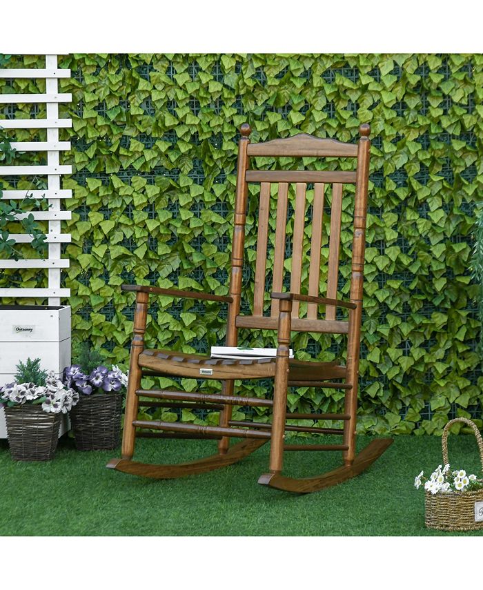 Outsunny Traditional Wooden High-Back Rocking Chair for Porch, Indoor ...