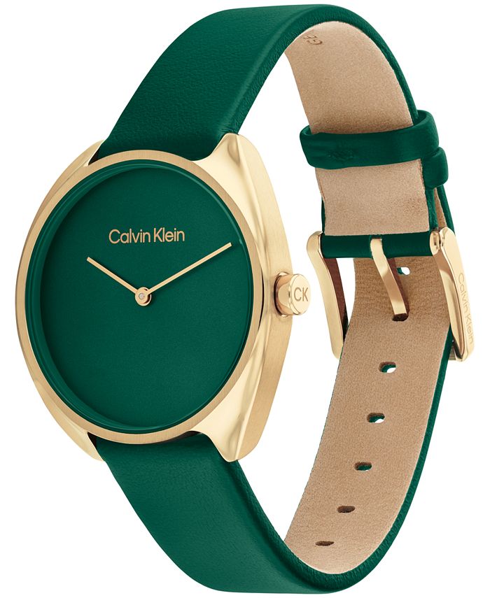 Calvin Klein Women's Quartz Green Leather Strap Watch 34mm - Macy's