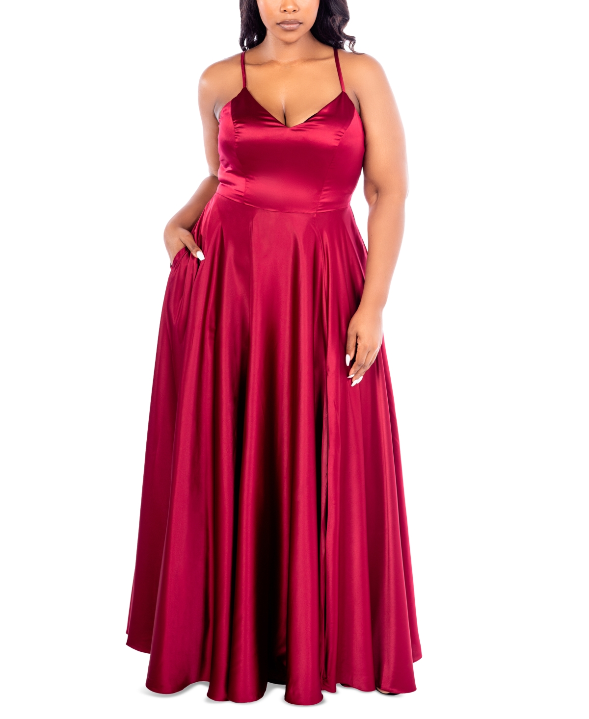Click here for B Darlin Trendy Plus Size Satin Sleeveless Gown -... prices