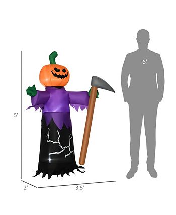 Outsunny 5ft Inflatable Halloween Pumpkin Man Reaper, Blow-Up Outdoor ...