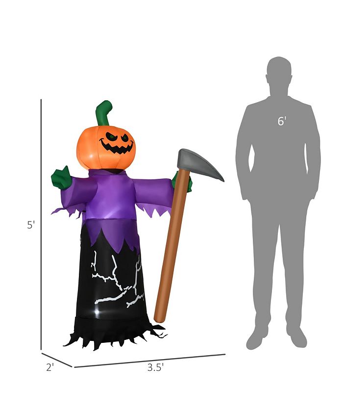 Outsunny 5ft Inflatable Halloween Pumpkin Man Reaper, Blow-Up Outdoor ...