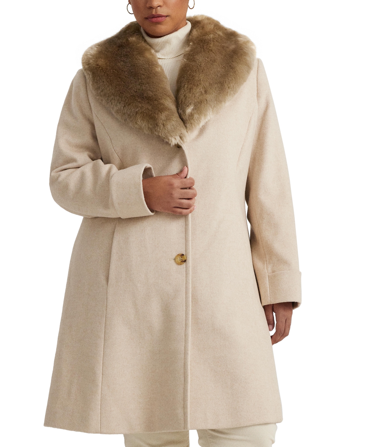 Click here for Lauren Ralph Lauren Plus Size Faux-Fur-Collar Coat... prices