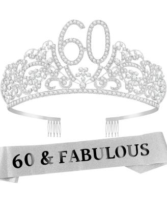 Meant2tobe 60th Birthday Sash and Tiara for Women - "60 & Fabulous" Glitter Sash + Flowers ...