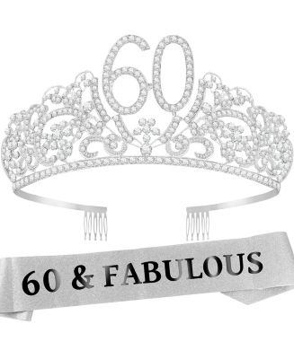 Meant2tobe 60th Birthday Sash and Tiara for Women - "60 & Fabulous" Glitter Sash + Flowers ...