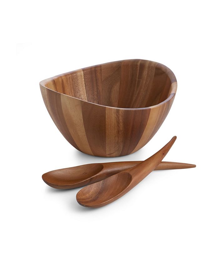 Nambé Nambe Harmony 3 Piece Wood Salad Bowl and Servers Set - Macy's