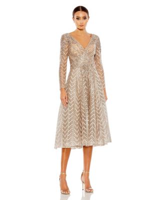 Women's Embellished Long Sleeve Wrap Over Dress