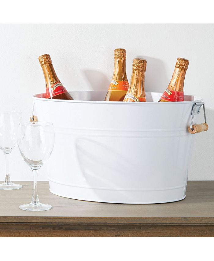 mDesign Large Metal 4.75 Gal. Beverage Tub Cooler, Bamboo Handles, 2 ...