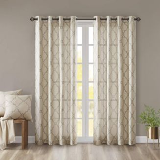 Gracie Mills Basketweave Beige Ground Soft Grey Fretwork Print Window ...