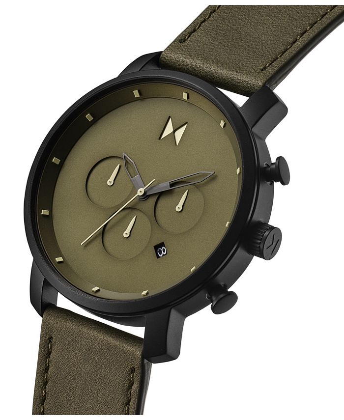 MVMT Men's Chronograph Green Leather Strap Watch 45mm - Macy's
