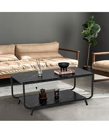 Costway Coffee Table 2-Tier Modern Marble Coffee Table W/ Storage Shelf ...