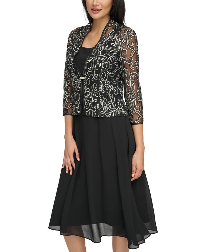Jessica Howard Women's Soutache Jacket & Chiffon Dress - Macy's